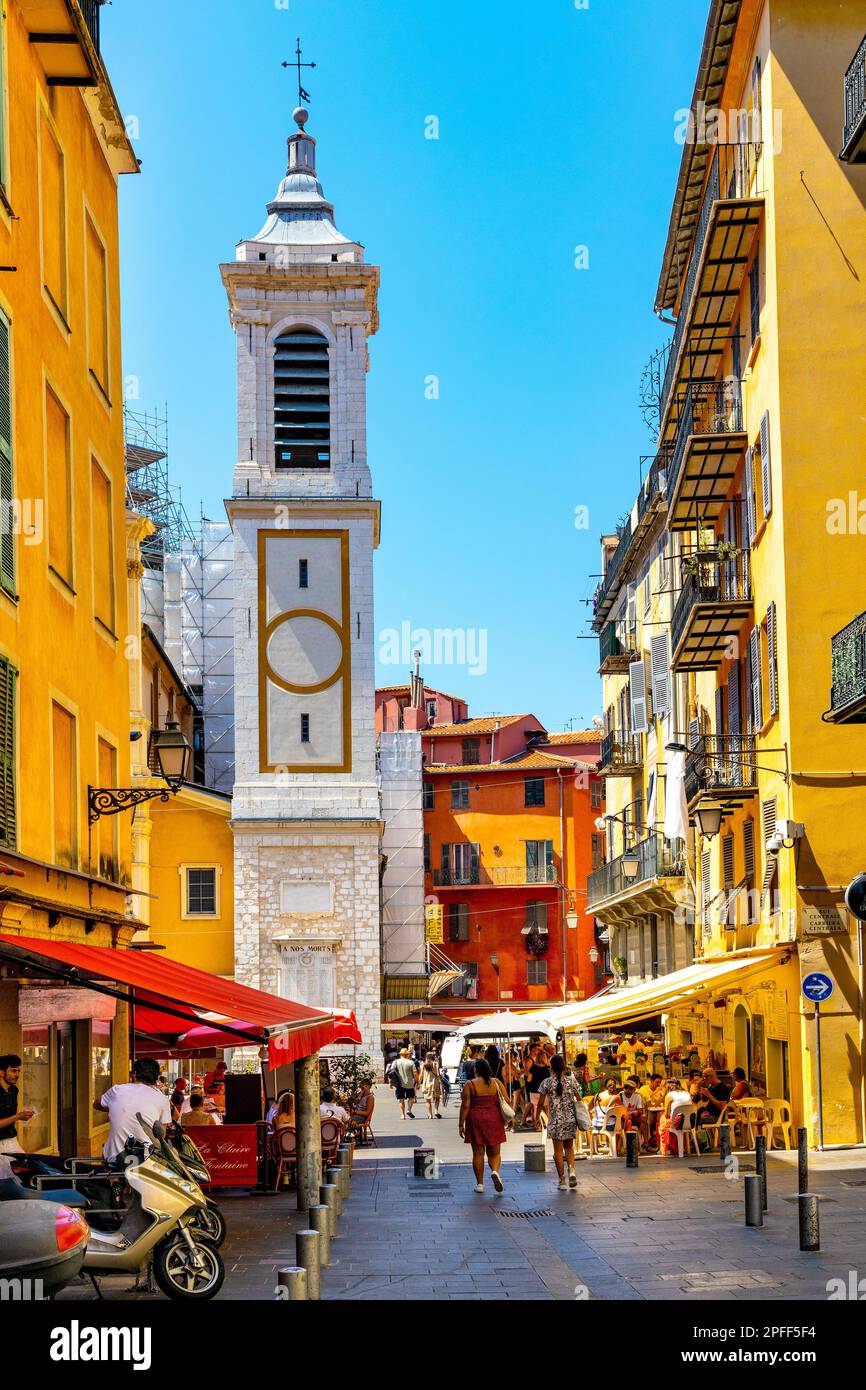 Nice, France - August 3, 2022: Bell tower of Baroque Saint Reparata ...
