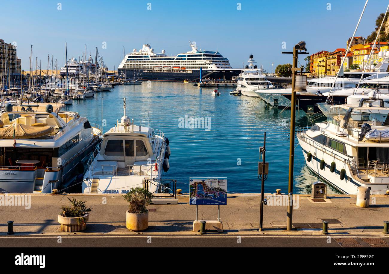 Nice, France - August 5, 2022: Nice port with Azamara Journey mega ...