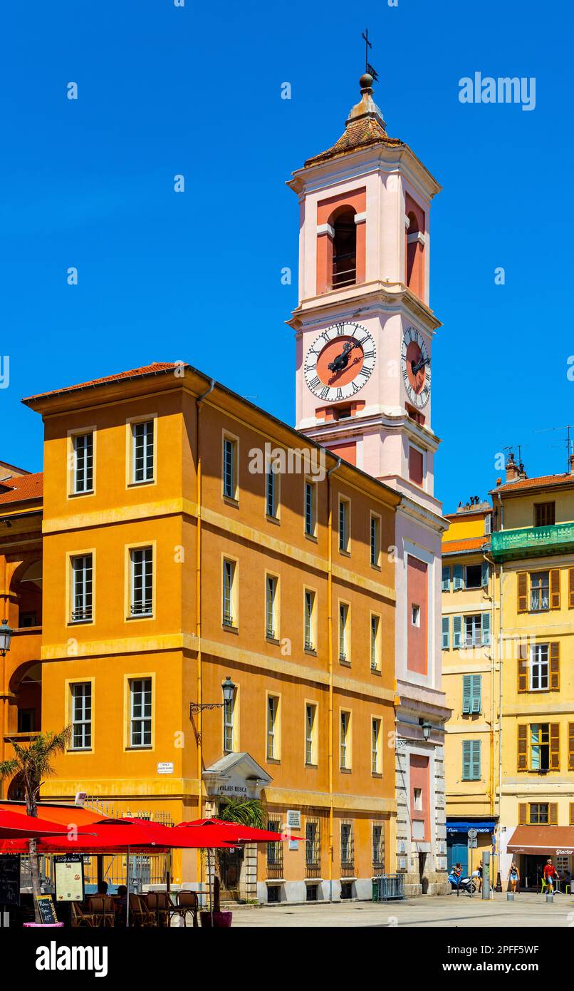 Nice, France - August 7, 2022: Palais Rusca Palace and Tour de l ...