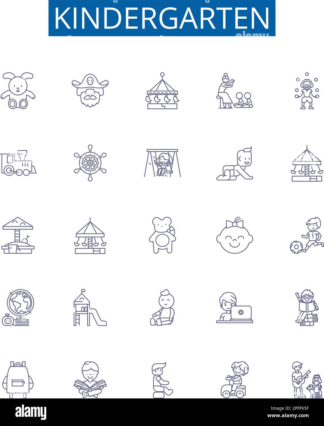 Kindergarten line icons signs set. Design collection of Preschool ...