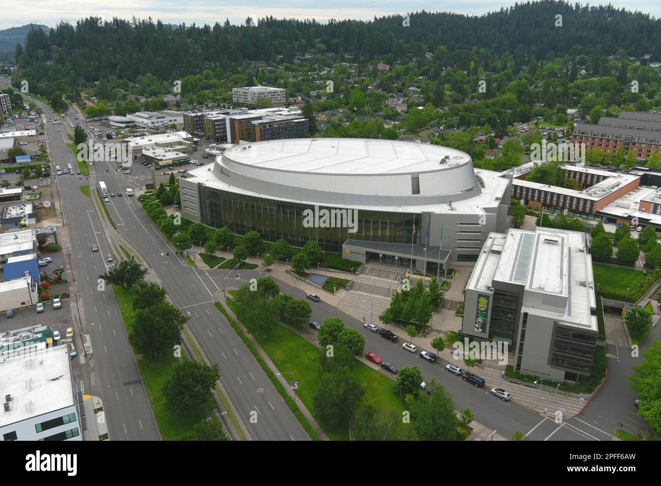 Eugene, United States. 08th June, 2022. A general overall aerial view ...
