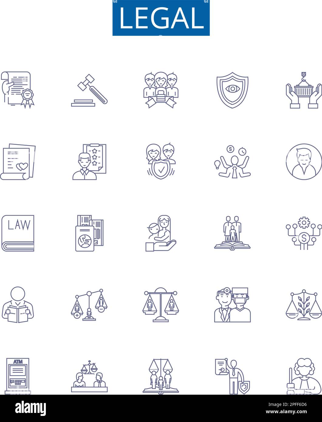 Legal line icons signs set. Design collection of Lawful, Just ...