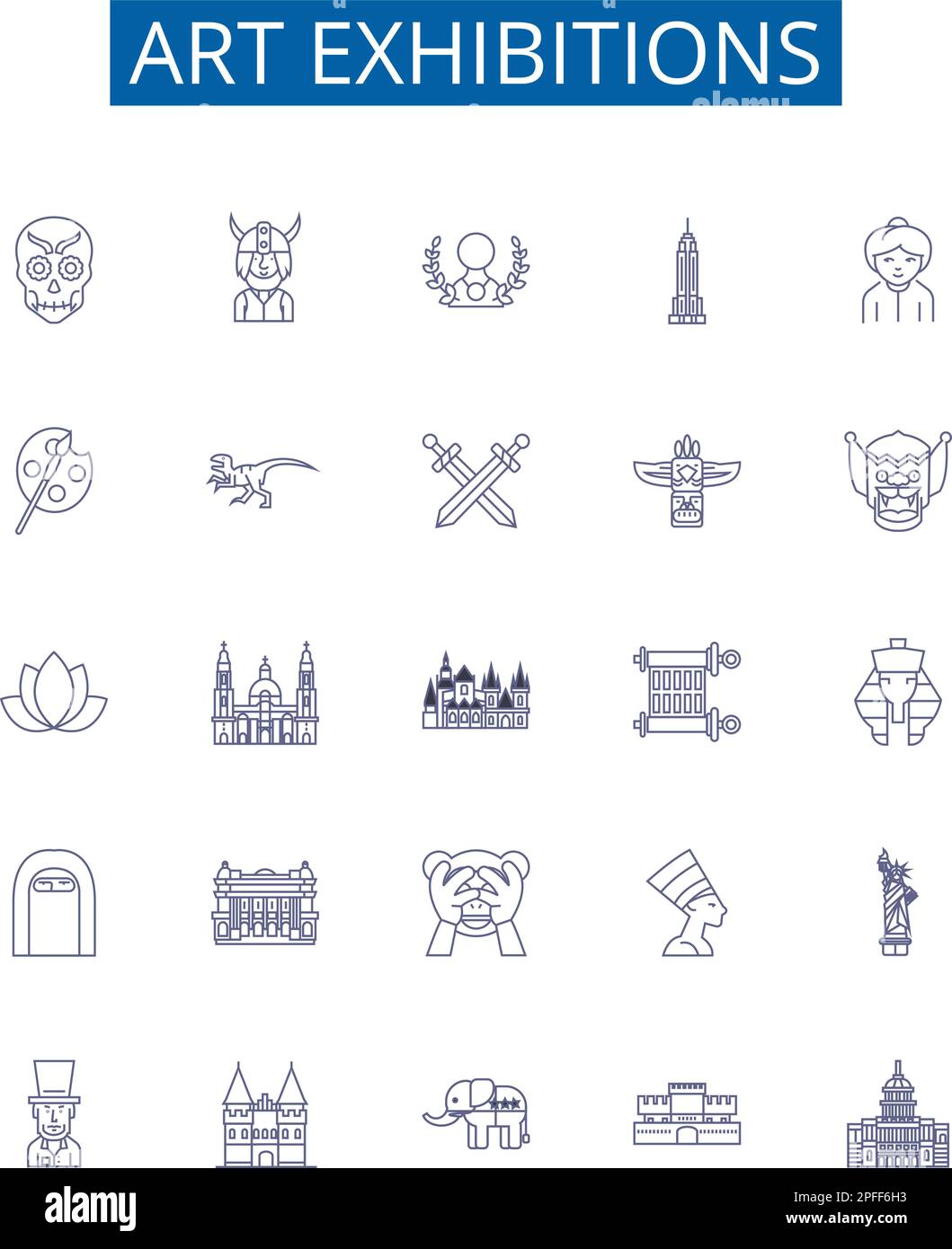 Art exhibitions line icons signs set. Design collection of Exhibitions ...