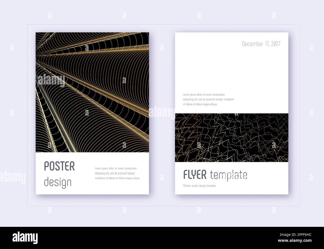 Minimalistic cover design template set. Gold abstract lines on black ...