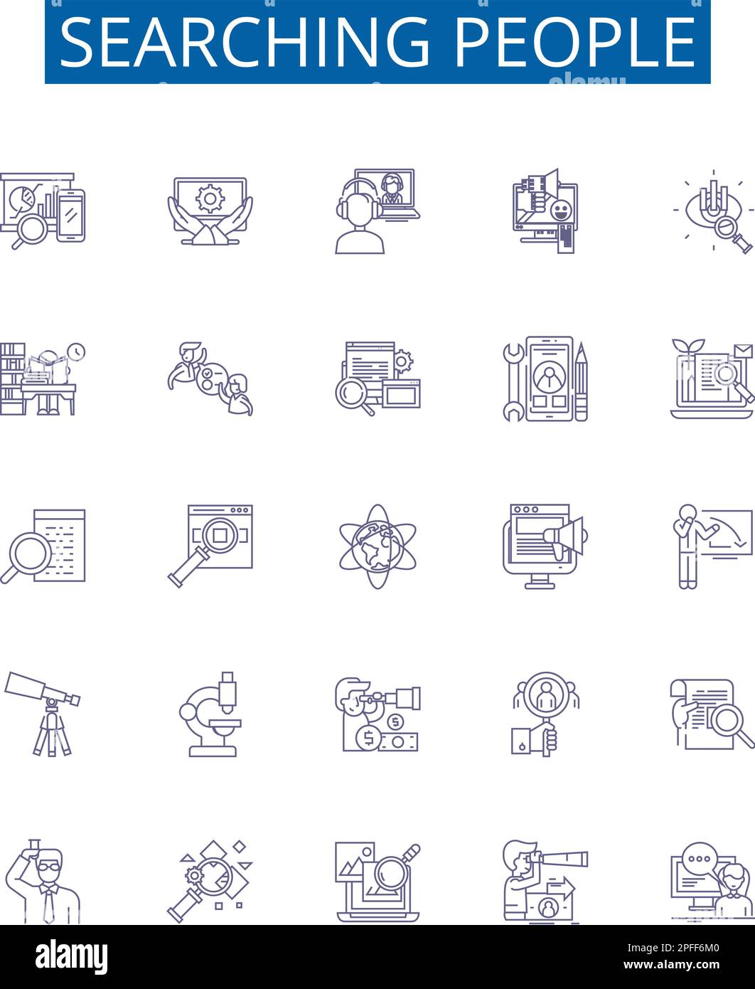 Searching people line icons signs set. Design collection of Find, Seek ...