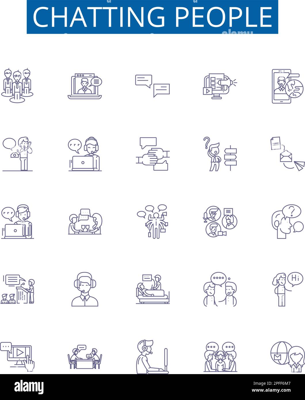 Chatting people line icons signs set. Design collection of Conversing ... Chatting people line icons signs set. Design collection of Conversing ...