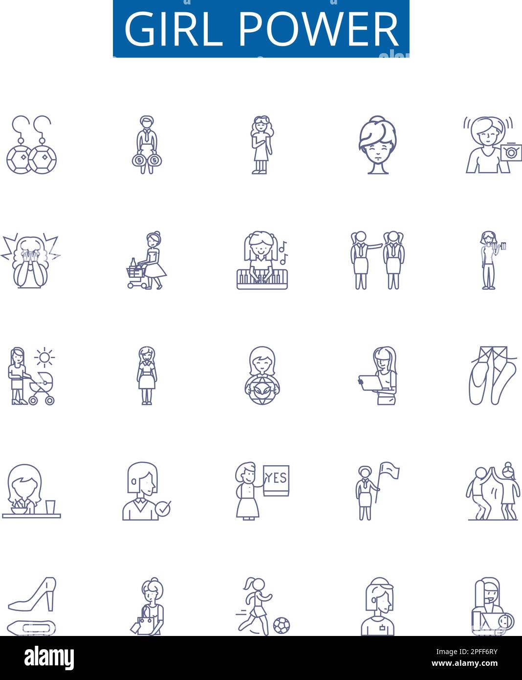 Girl power line icons signs set. Design collection of Feminism ... Girl power line icons signs set. Design collection of Feminism ...