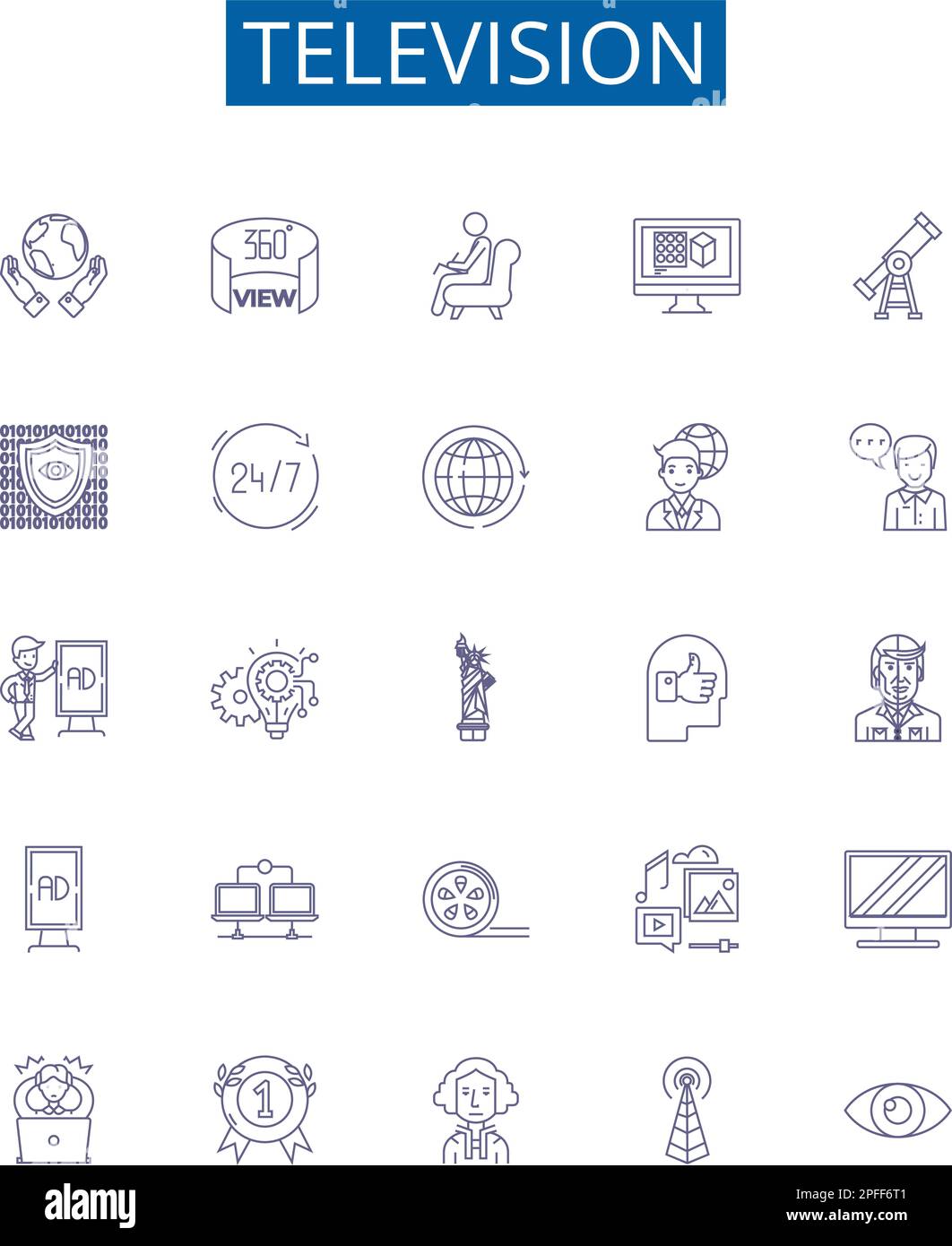 Television line icons signs set. Design collection of Television, TV ...