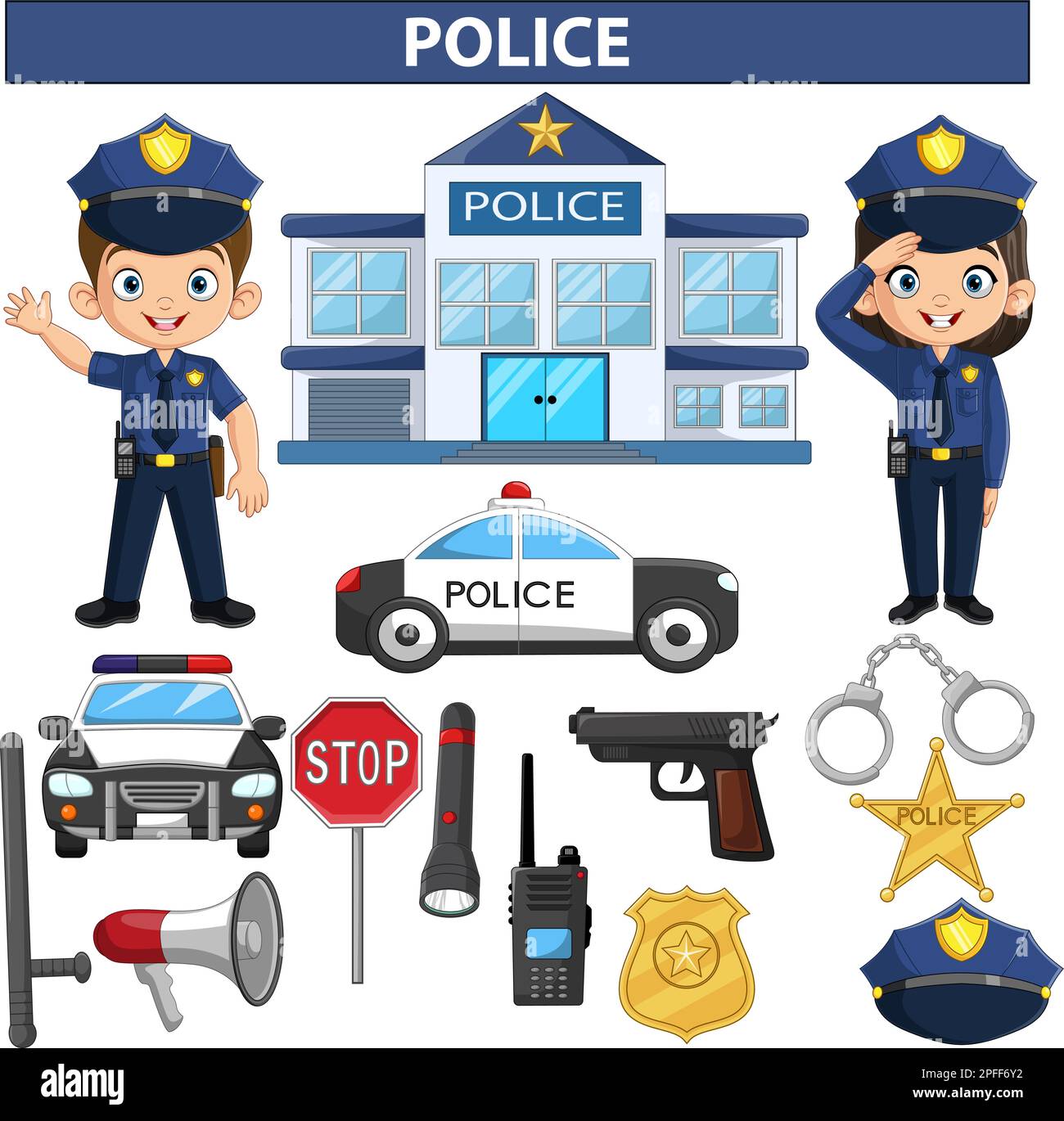 Police officer elements equipment collection Stock Vector Image & Art ...