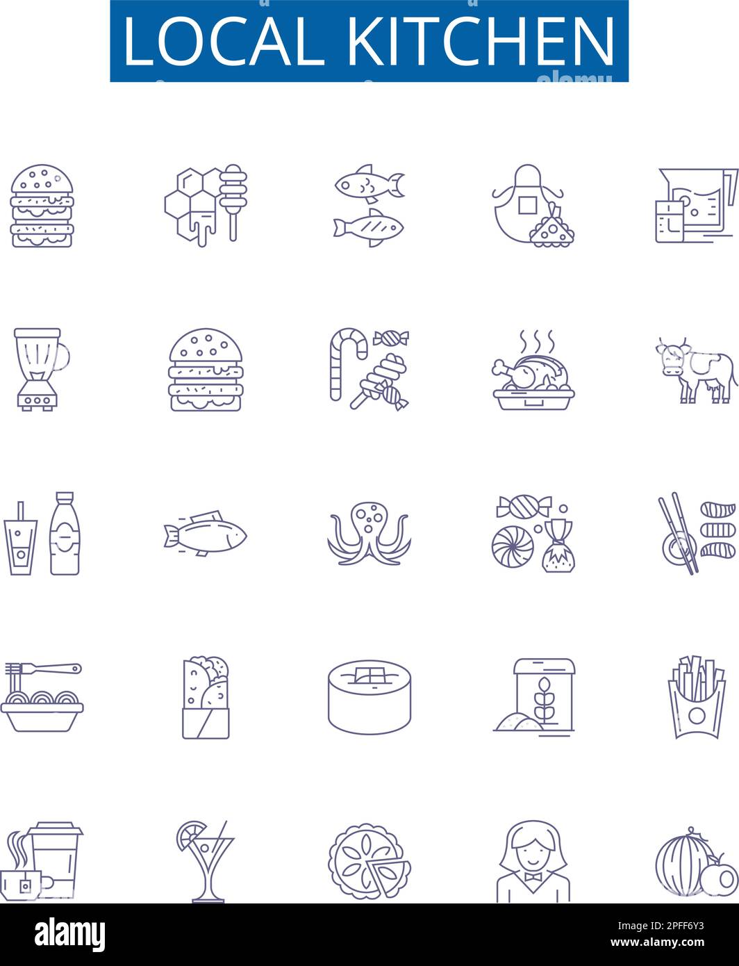 Local kitchen line icons signs set. Design collection of Cooking ...
