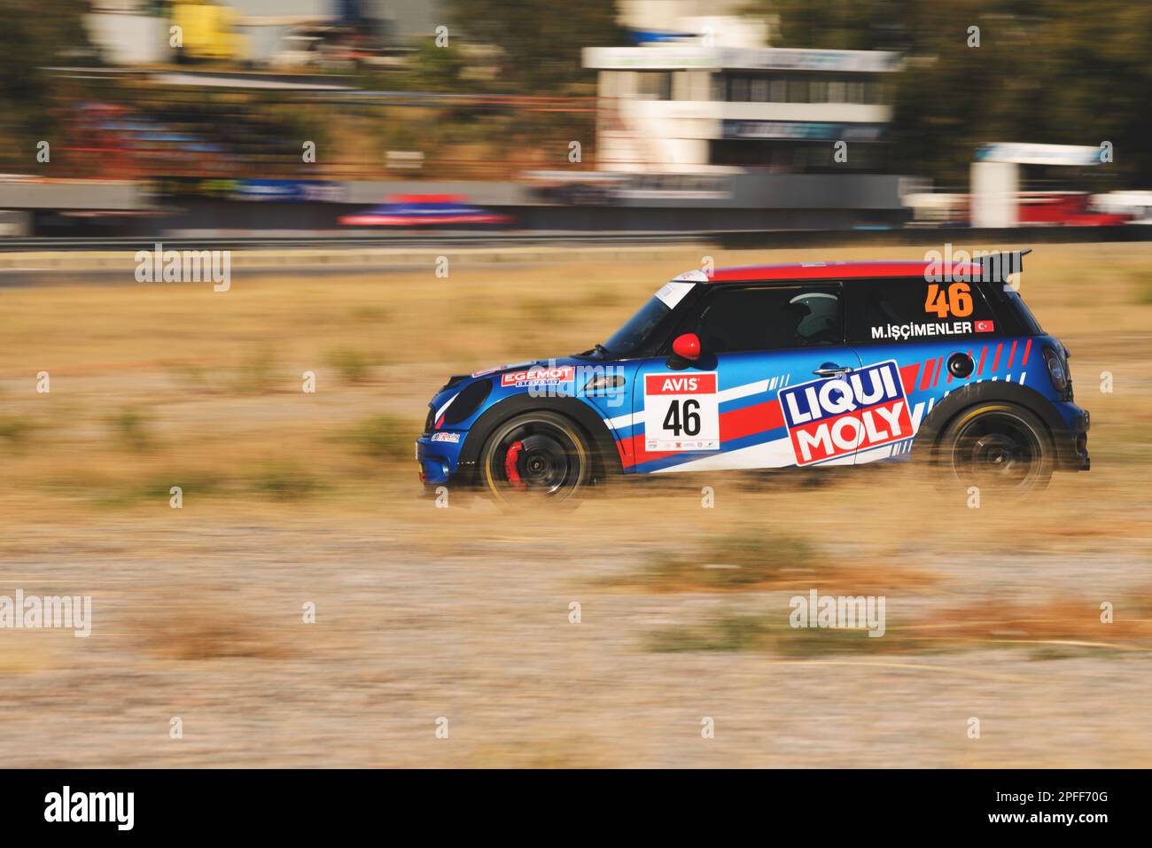 Izmir, Turkey - September 24, 2022: Fast going Blue colored Mini Cooper ...
