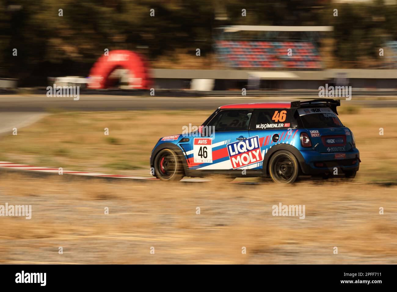 Izmir, Turkey - September 24, 2022: Fast going Blue colored Mini Cooper ...