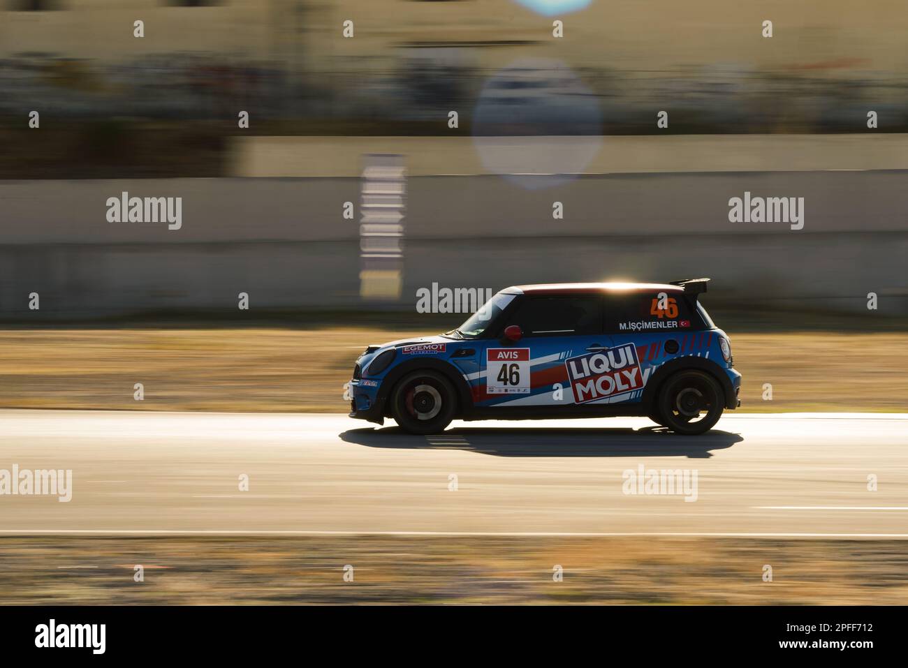 Izmir, Turkey - September 24, 2022: Fast going Blue colored Mini Cooper ...