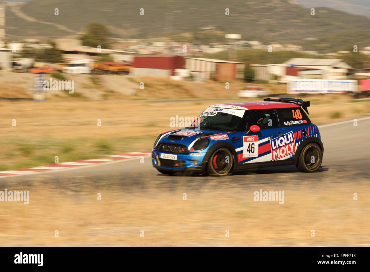 Izmir, Turkey - September 24, 2022: Fast going Blue colored Mini Cooper ...
