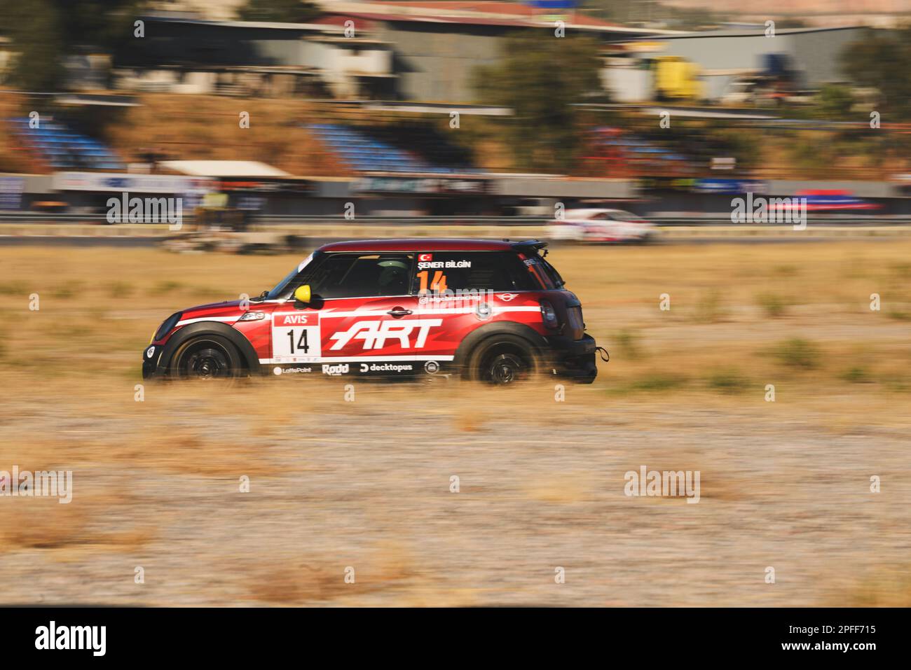 Izmir, Turkey - September 24, 2022: Fast going red colored Mini Cooper ...