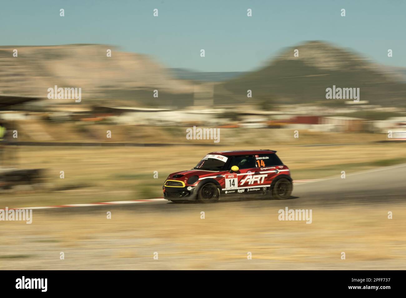 Izmir, Turkey - September 24, 2022: Fast going red colored Mini Cooper ...