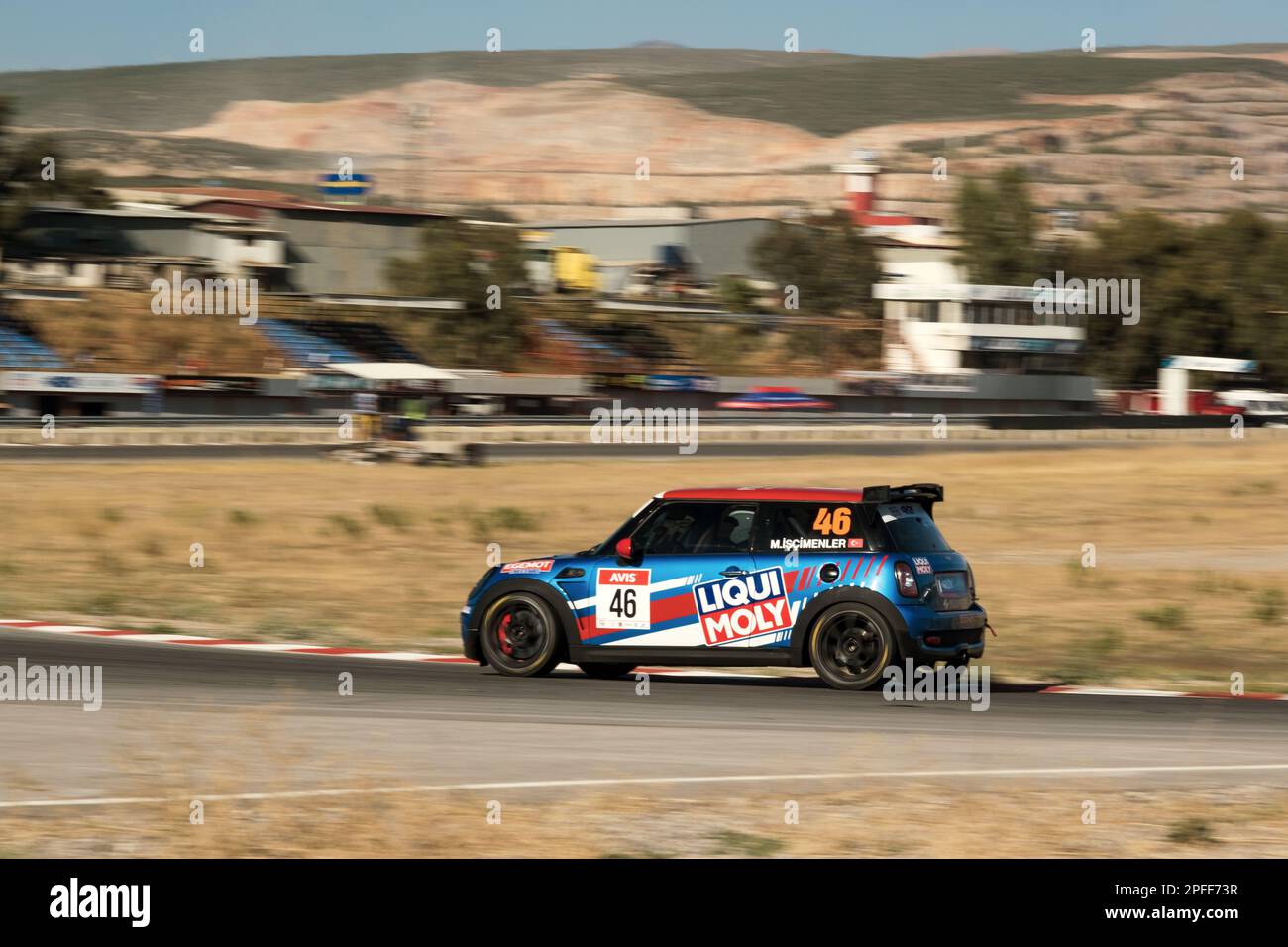 Izmir, Turkey - September 24, 2022: Fast going Blue colored Mini Cooper ...
