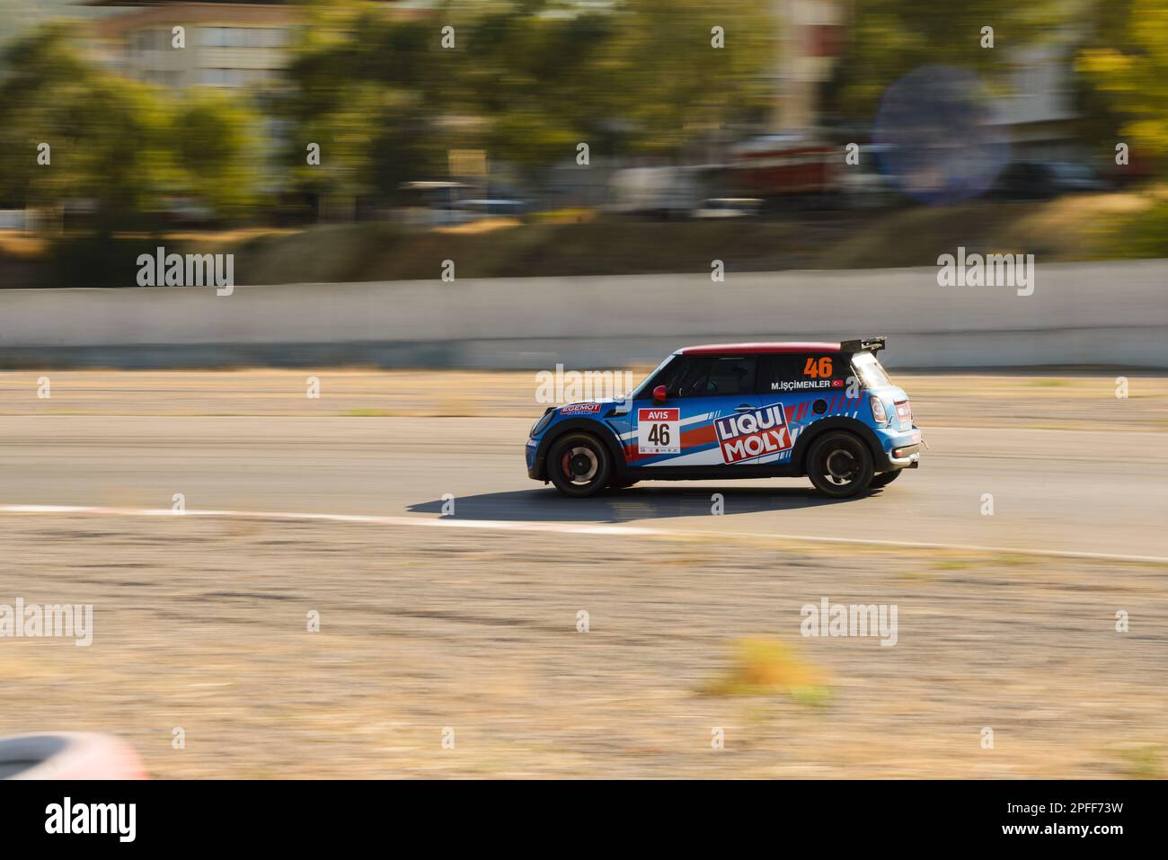 Izmir, Turkey - September 24, 2022: Fast going Blue colored Mini Cooper ...