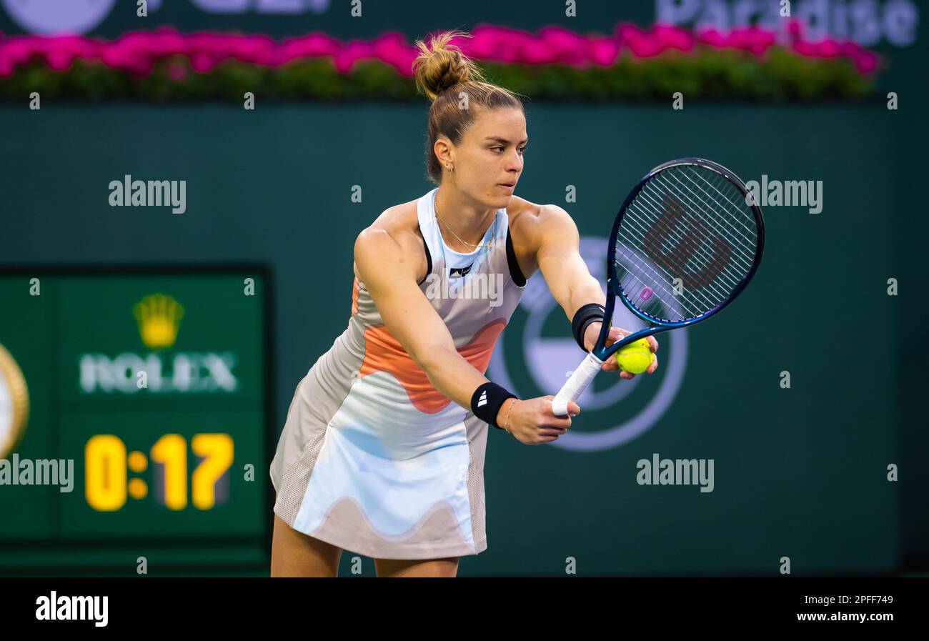 Maria Sakkari of Greece in action during the quarter-final of the 2023 BNP Paribas Open, WTA ...