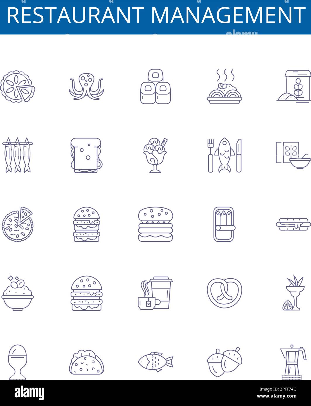Restaurant management line icons signs set. Design collection of Dining, Menu, Food, Staff ...
