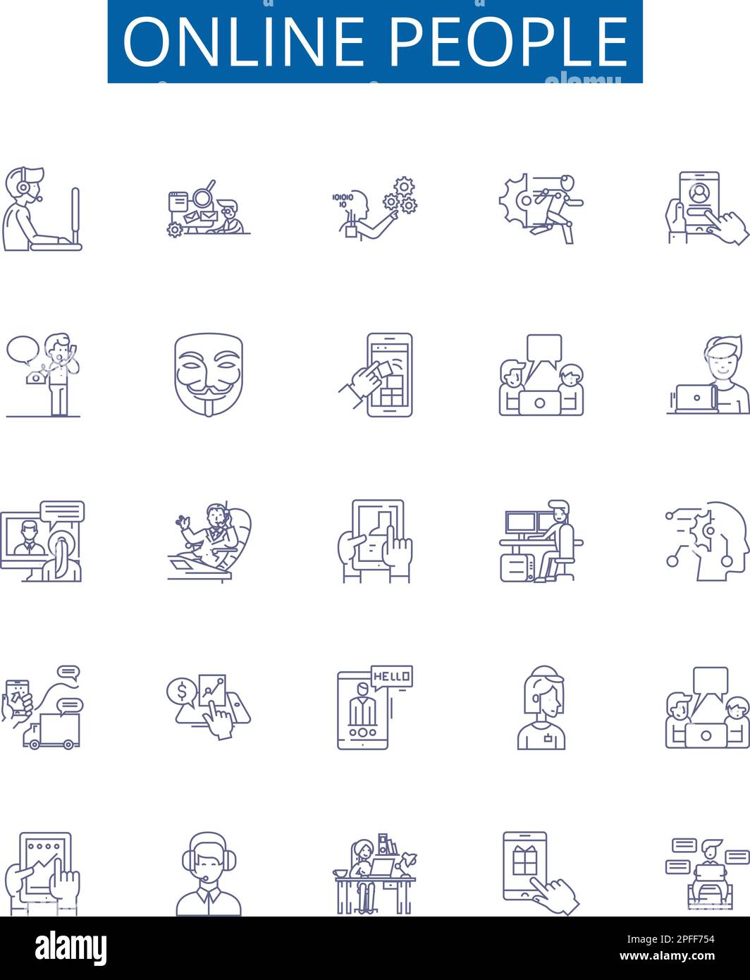 Online people line icons signs set. Design collection of Internet ...