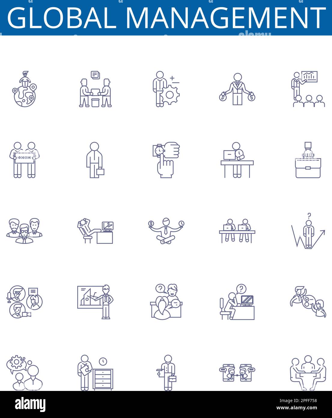 Global Management Line Icons Signs Set Design Collection Of Global