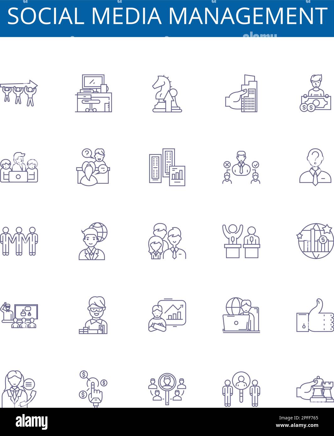Social media management line icons signs set. Design collection of ...
