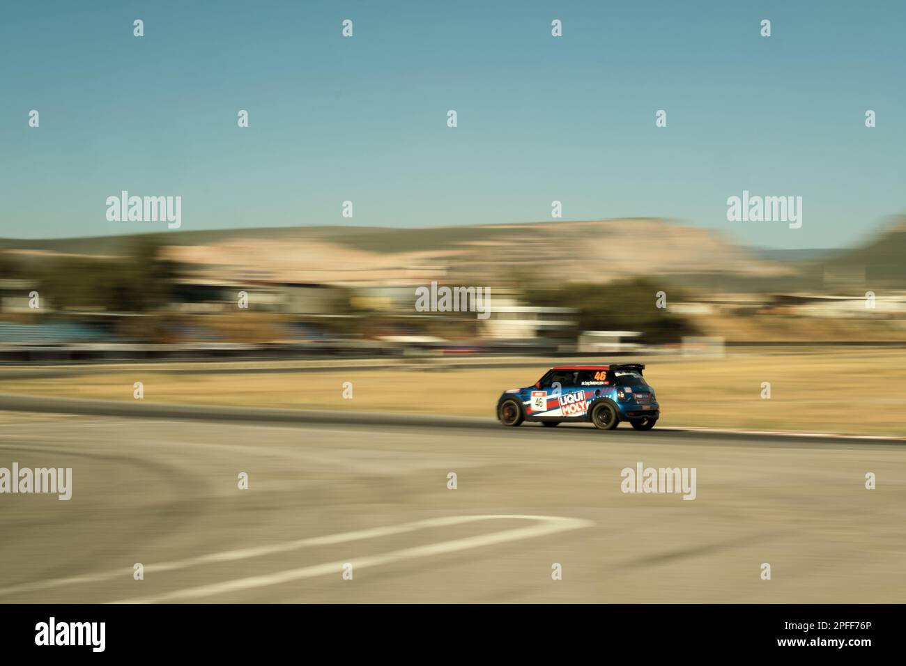 Izmir, Turkey - September 24, 2022: Fast going Blue colored Mini Cooper ...
