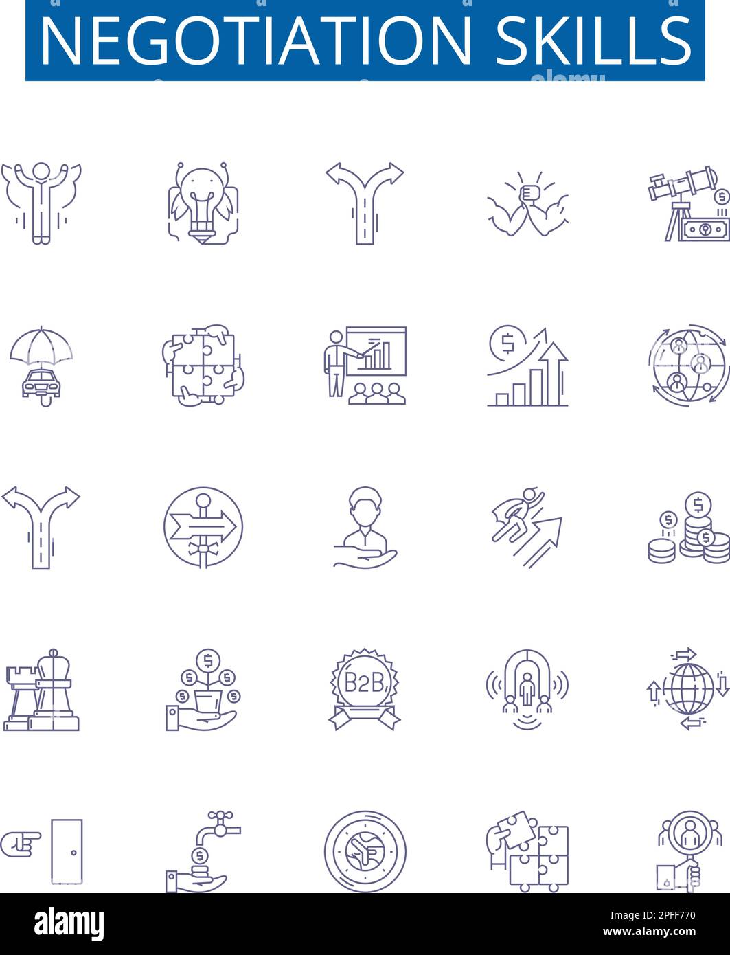 Negotiation skills line icons signs set. Design collection of ...