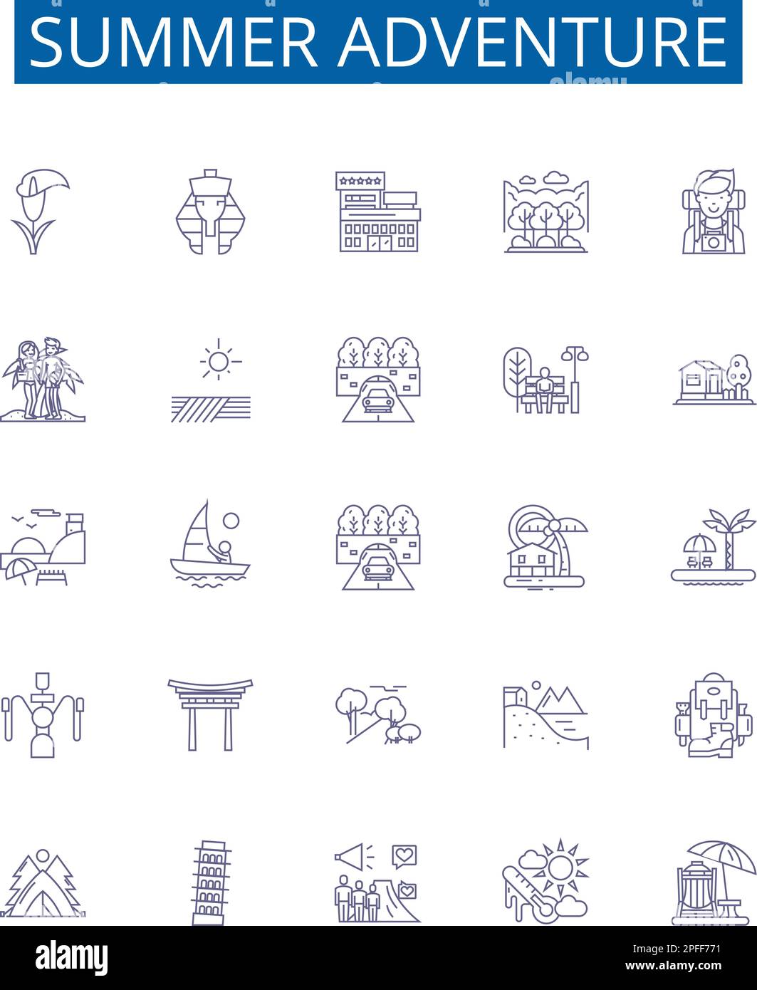 Summer adventure line icons signs set. Design collection of Vacation ...