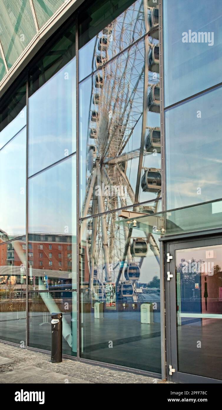 Ferris Wheel reflection in glass facade at Liverpool Docks----The Big ...