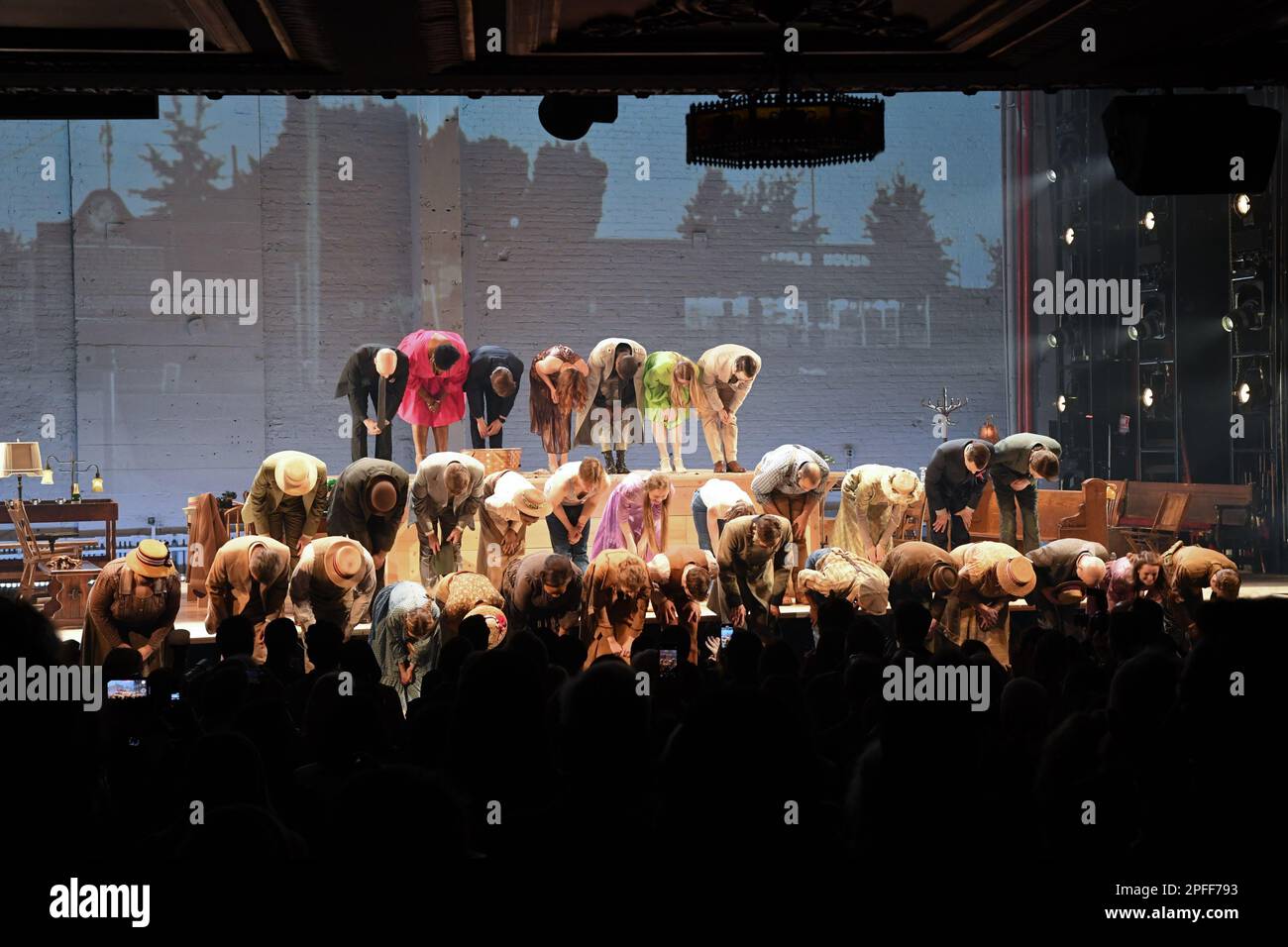New York, USA. 16th Mar, 2023. The cast performs a curtain call during ...