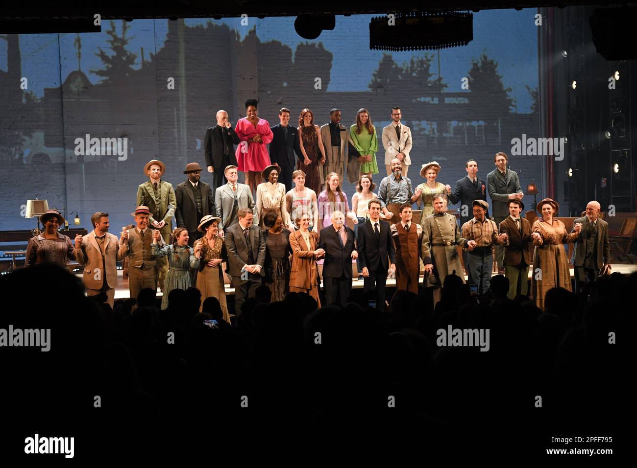 New York, USA. 16th Mar, 2023. The cast performs a curtain call, joined ...