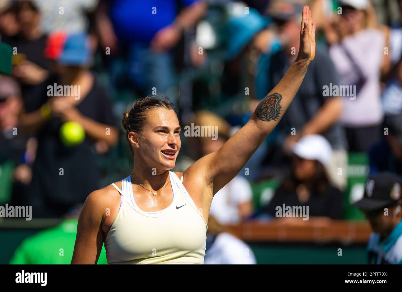 Aryna Sabalenka of Belarus after winning the quarter-final of the 2023 BNP Paribas Open, WTA ...