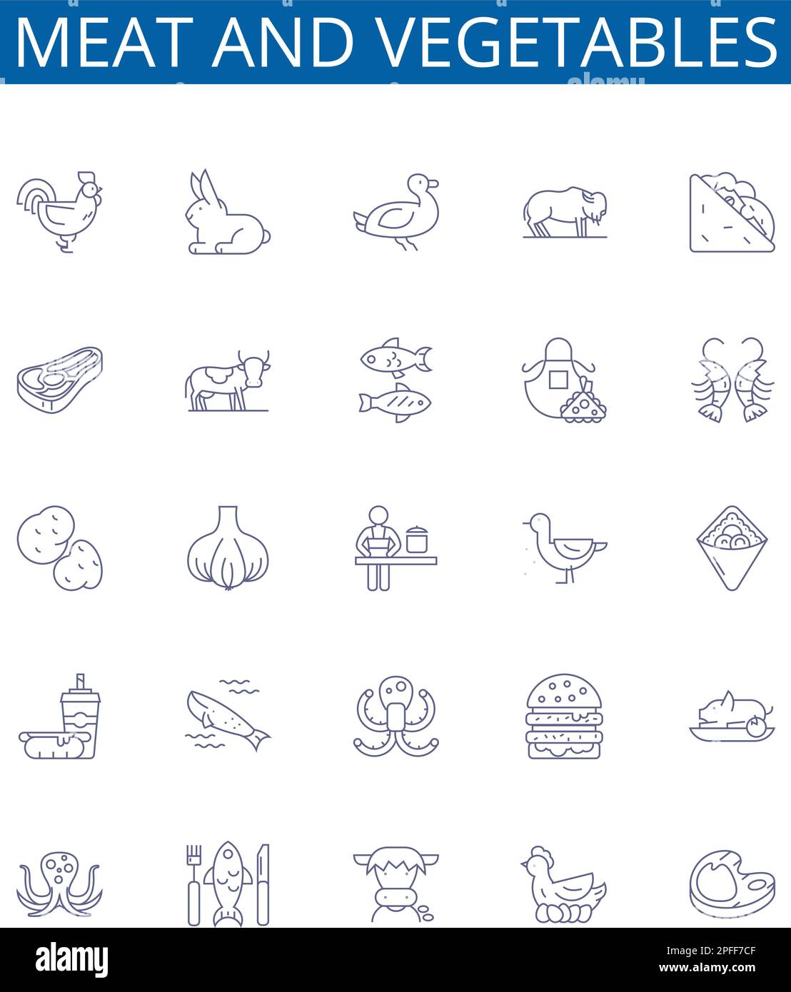 Meat and vegetables line icons signs set. Design collection of meat ...