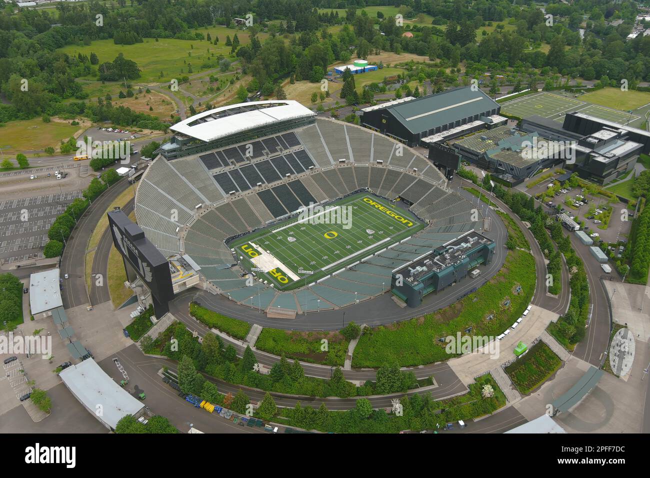 A general overall aerial view of Autzen Stadium on the campus of the ...
