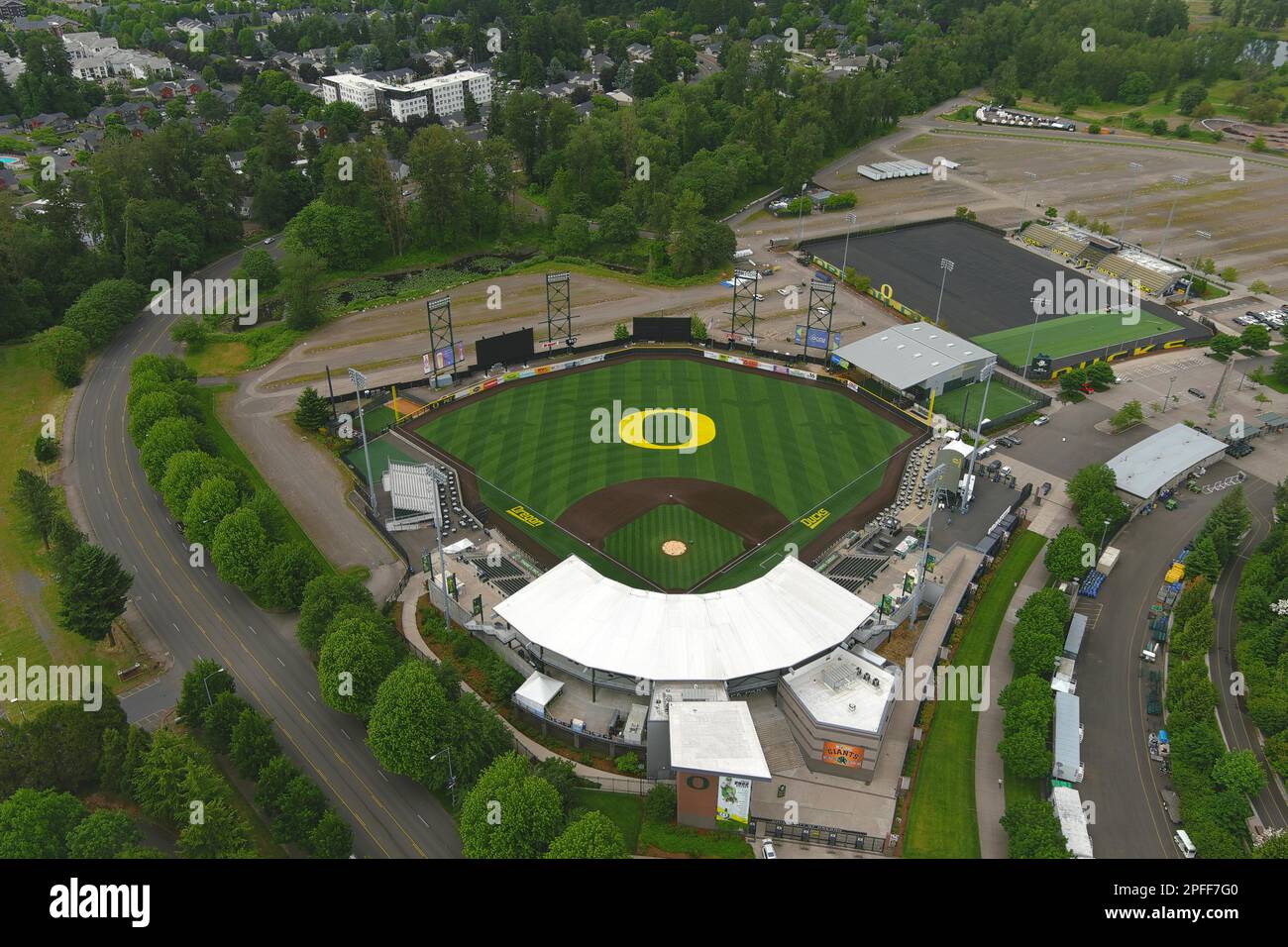 A general overall aerial view of PK Park on the campus of the ...