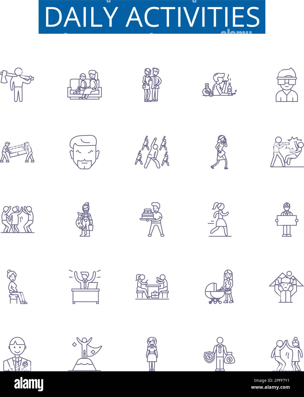 Daily activities line icons signs set. Design collection of Routine, Exercise, Work, Study ...