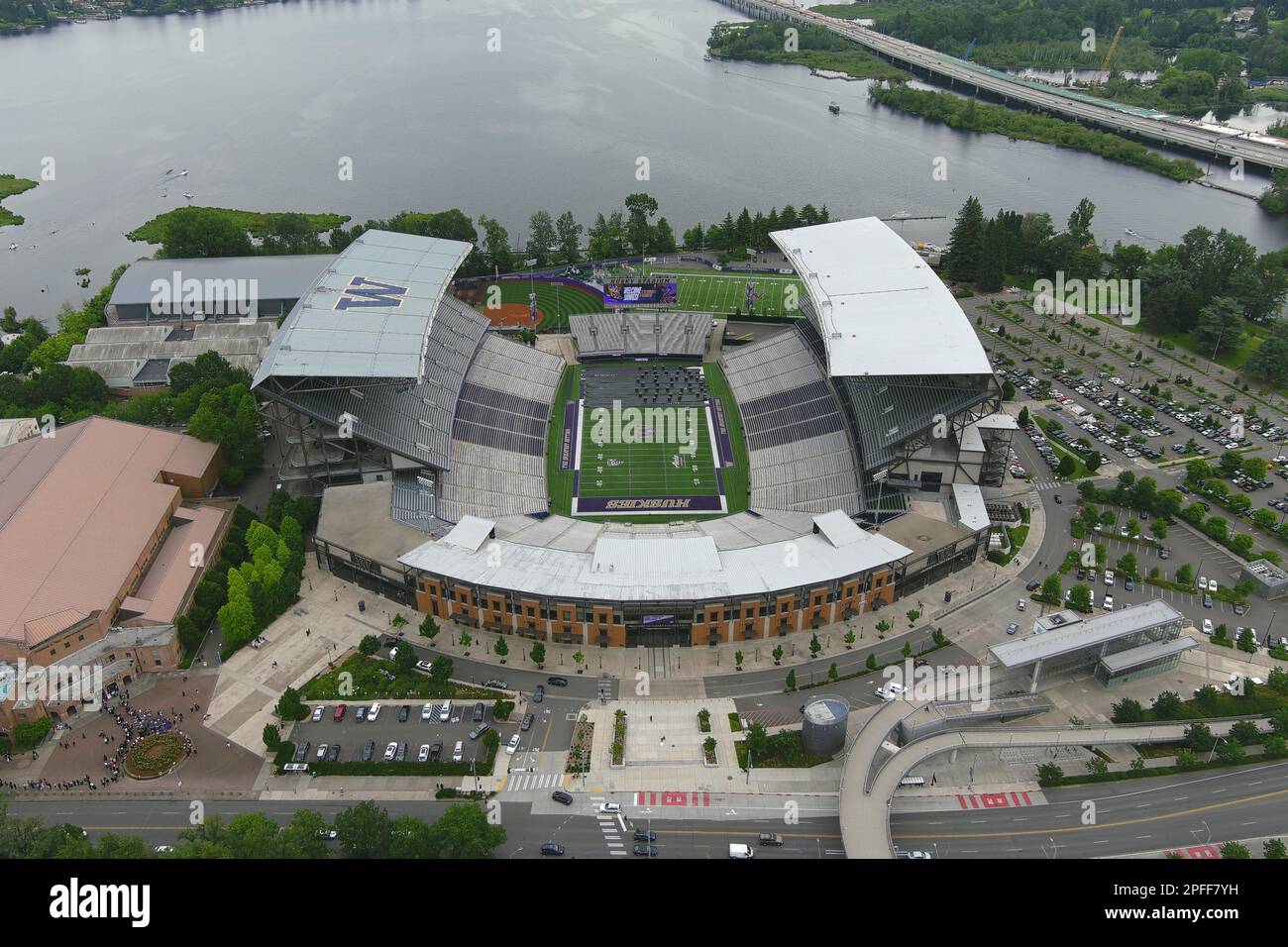 General overall aerial view husky stadium on campus university ...