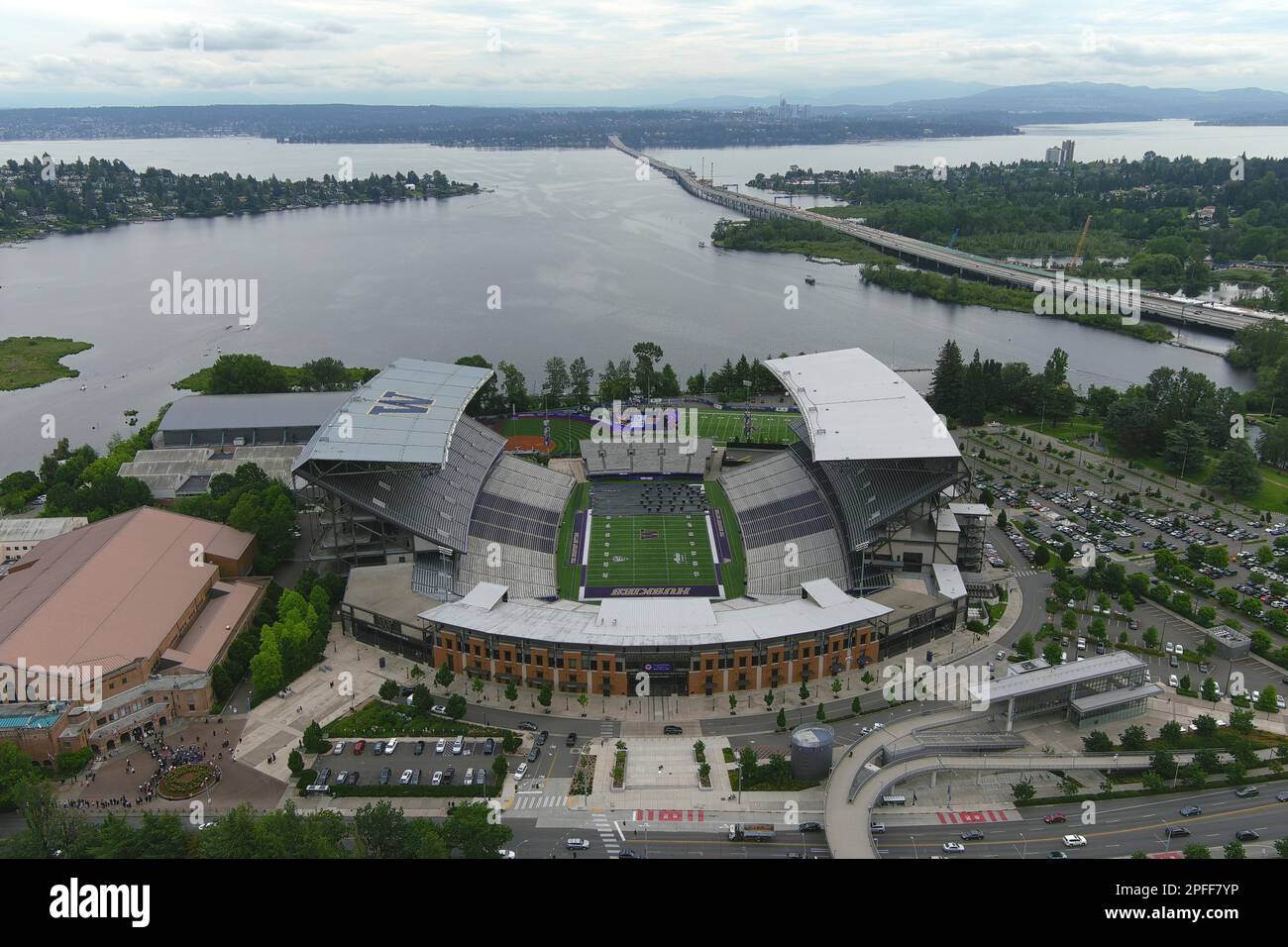 General overall aerial view husky stadium on campus university ...