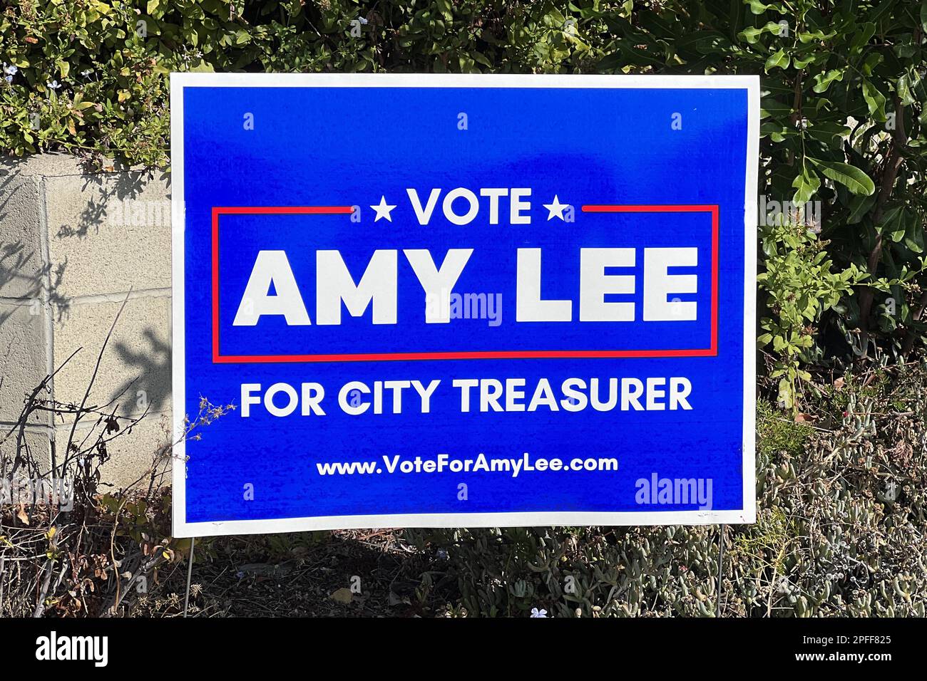A campaign sign endorsing the election of Amy Lee for City Treasurer ...