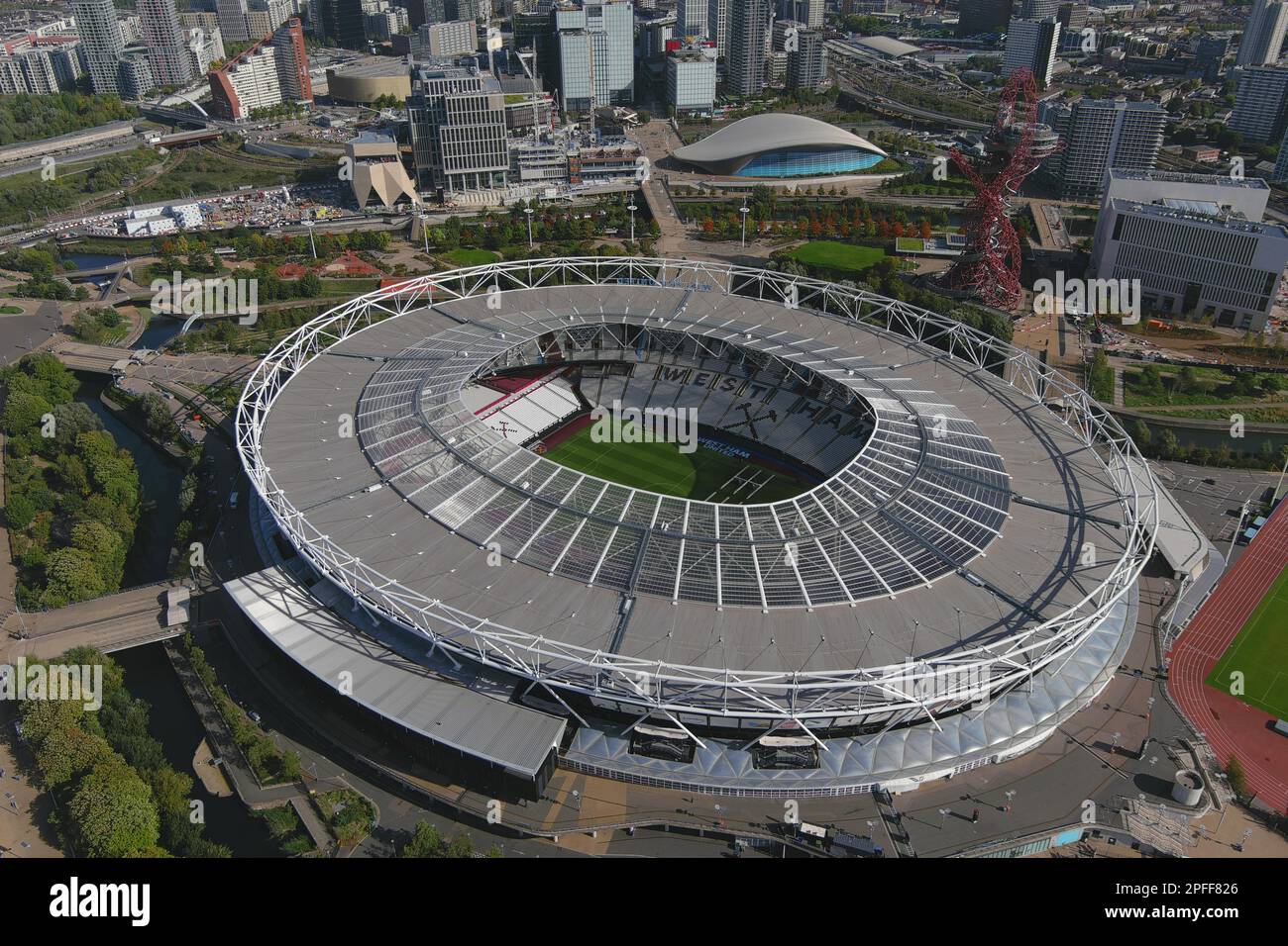 A general overall aerial view of Olympic Stadium at Queen Elizabeth ...