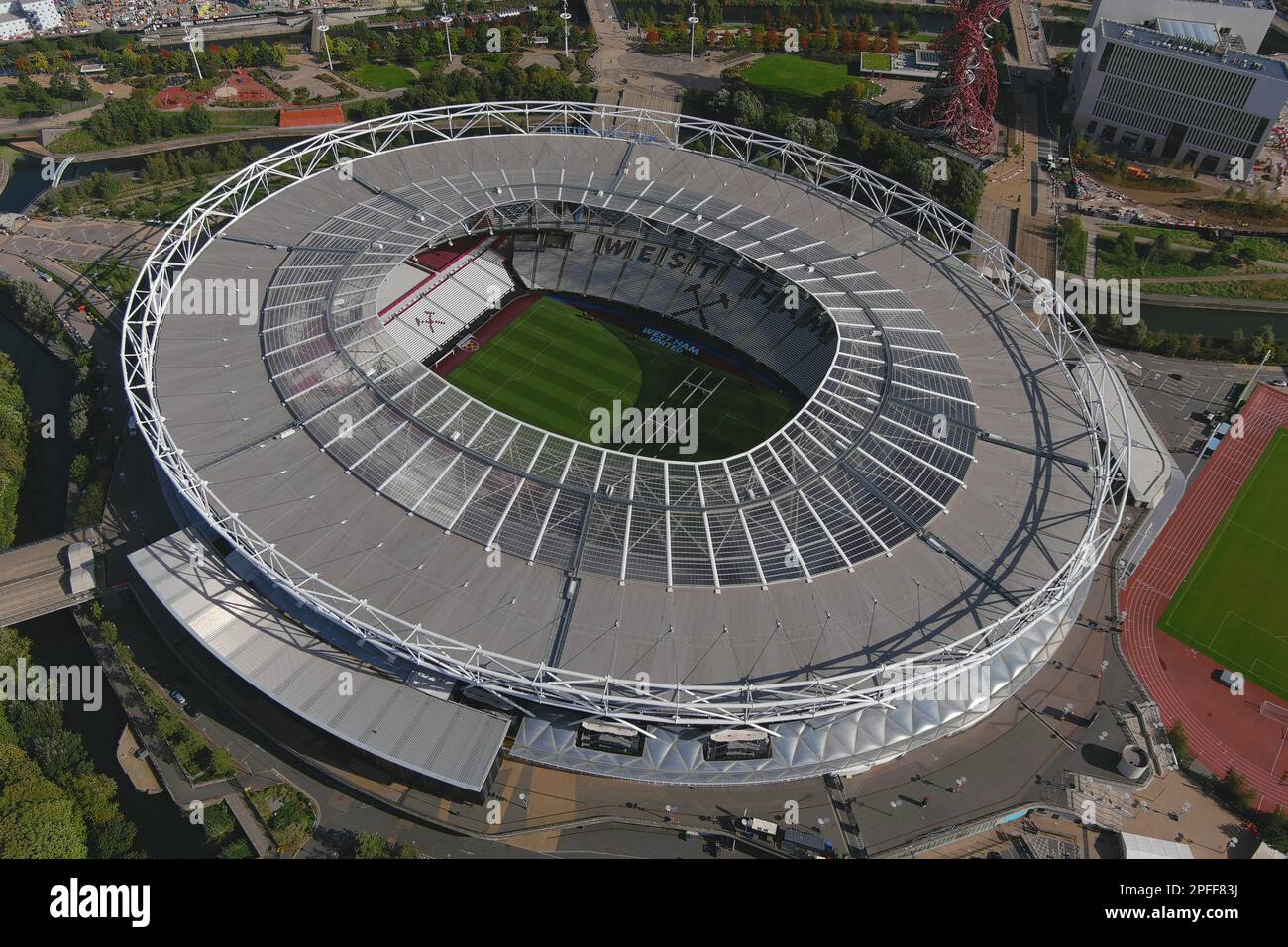 A general overall aerial view of Olympic Stadium at Queen Elizabeth ...