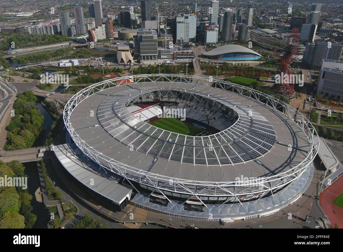 A general overall aerial view of Olympic Stadium at Queen Elizabeth ...