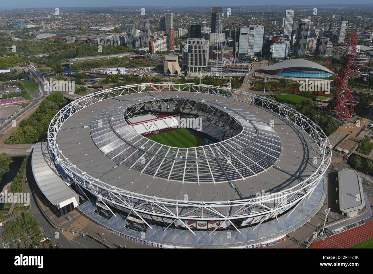 A general overall aerial view of Olympic Stadium at Queen Elizabeth ...