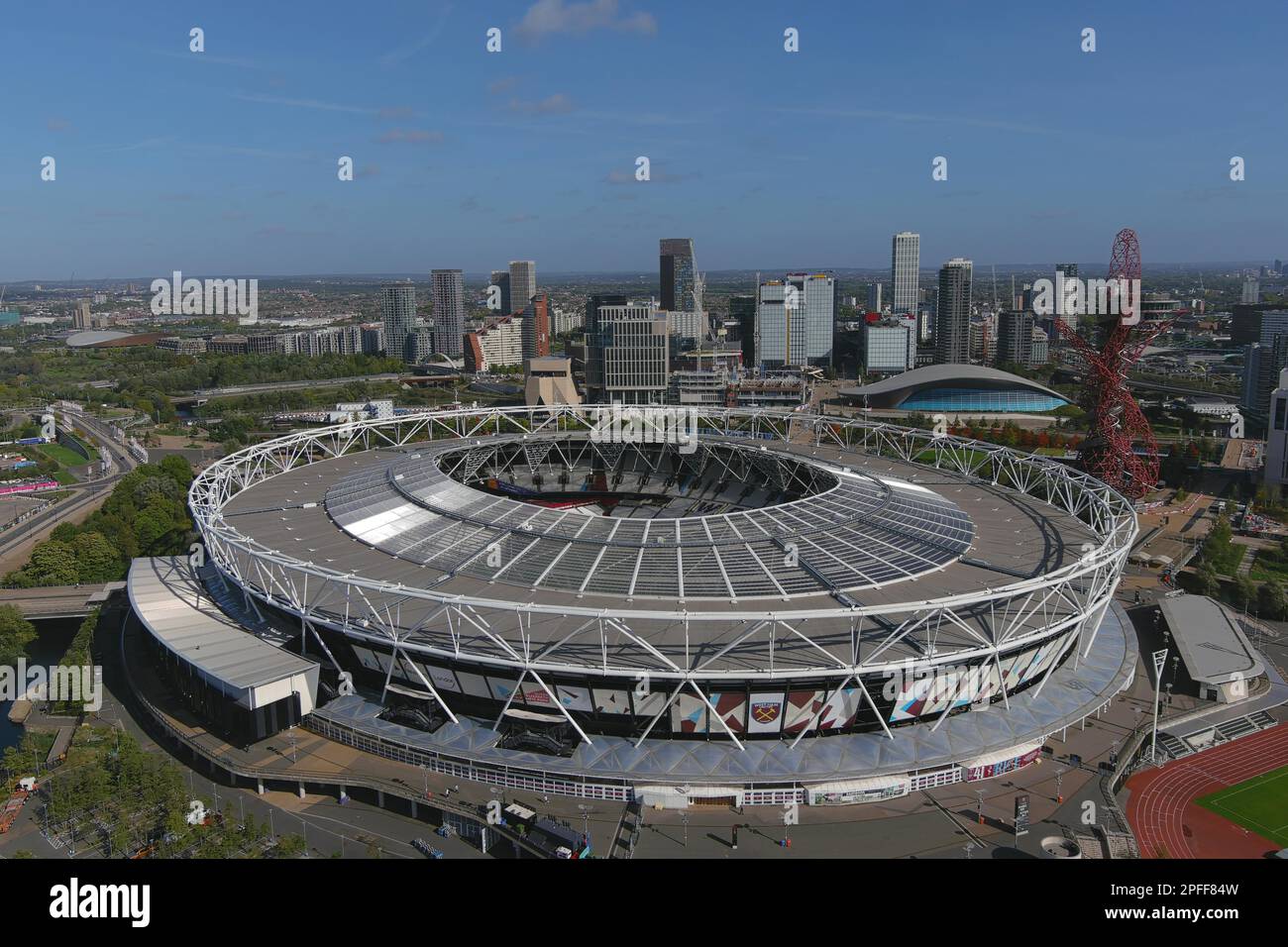 A general overall aerial view of Olympic Stadium at Queen Elizabeth ...