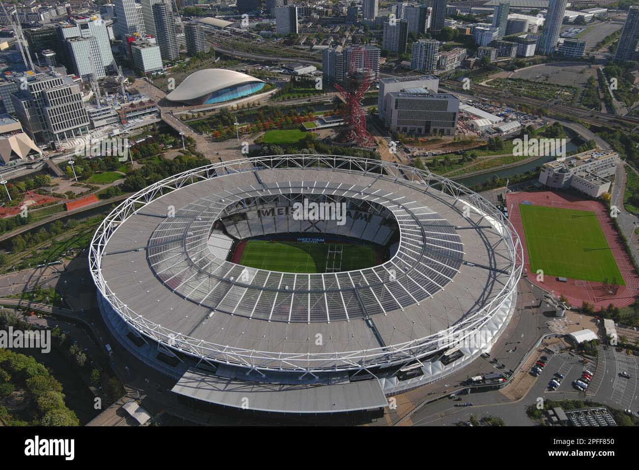 A general overall aerial view of Olympic Stadium at Queen Elizabeth ...
