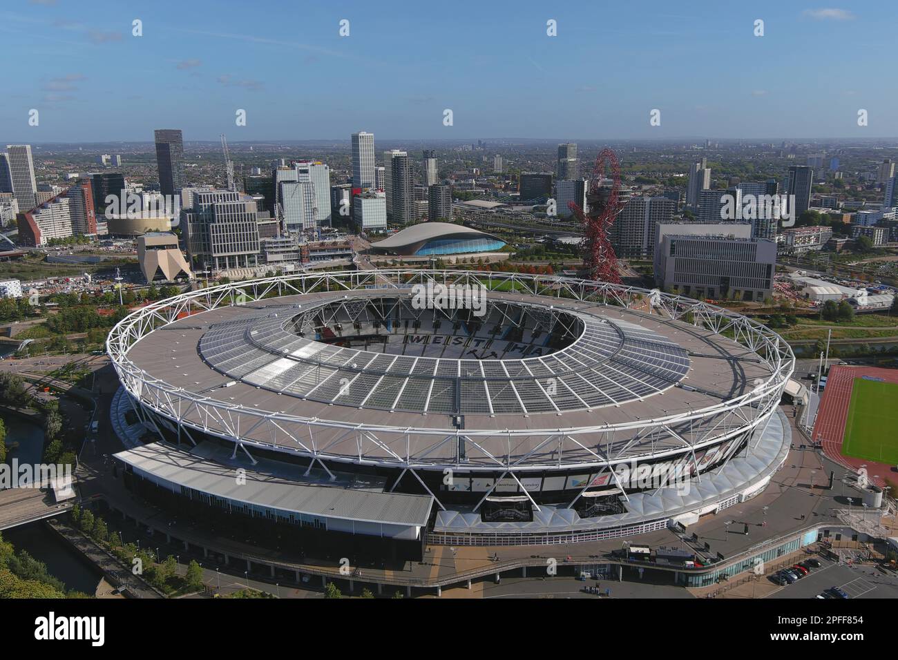 A general overall aerial view of Olympic Stadium at Queen Elizabeth ...