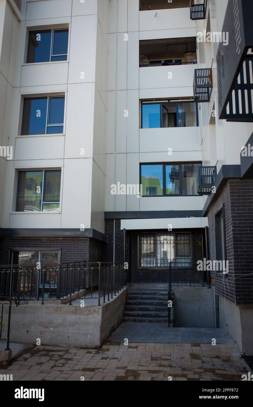 entrance of a new multi-storey building. construction of houses Stock ...