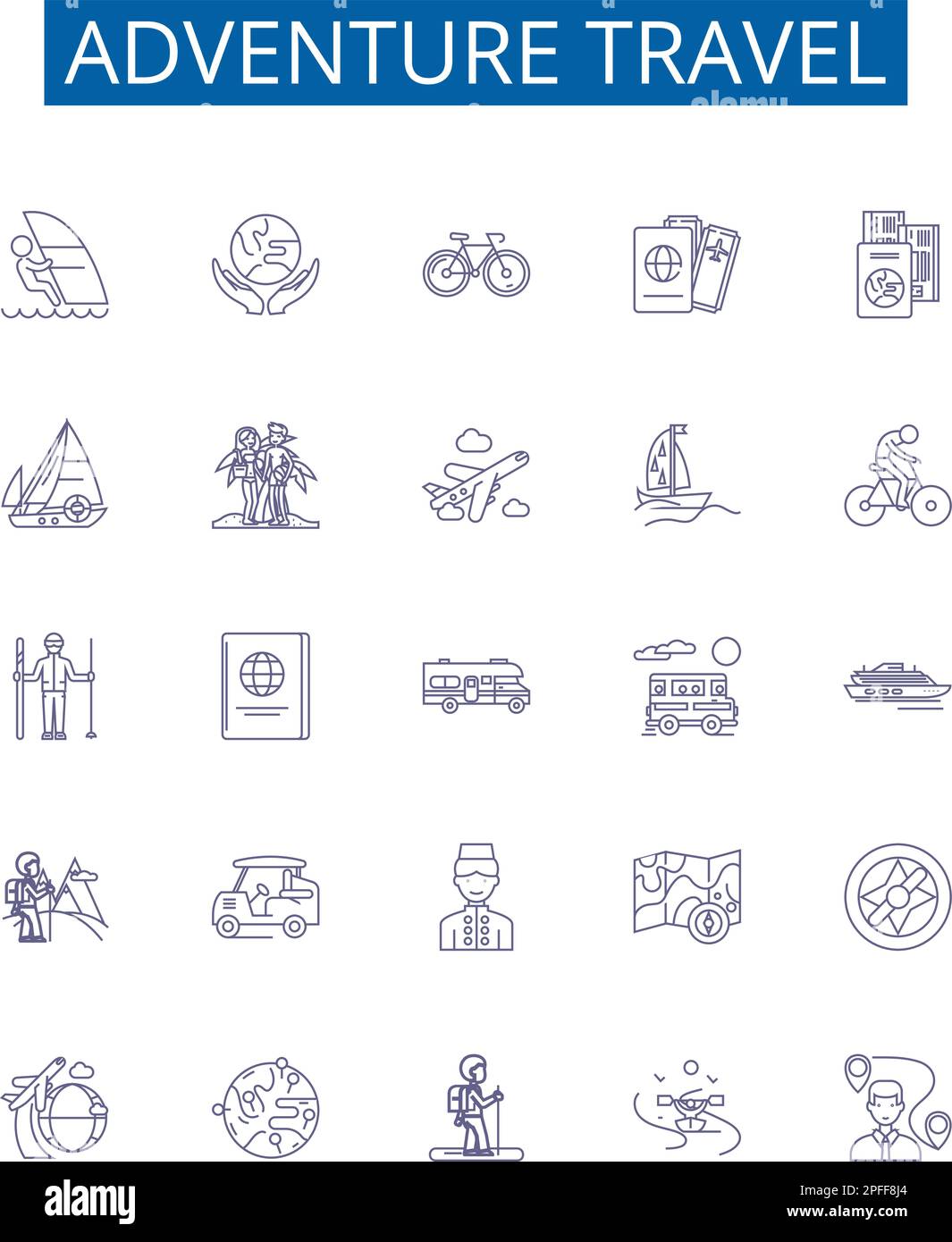 Adventure travel line icons signs set. Design collection of Hiking ...